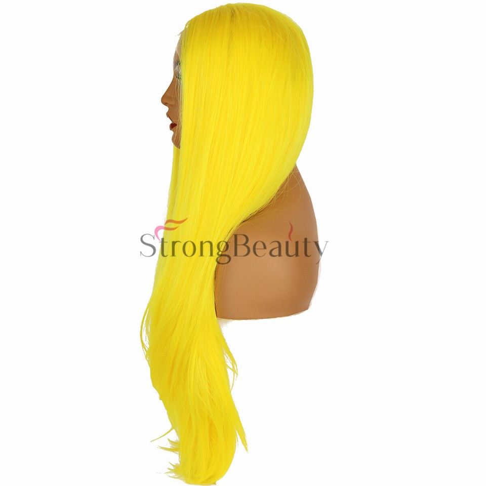 26" Natural Straight Yellow Wig Glueless Synthetic Lace Front Wigs ...