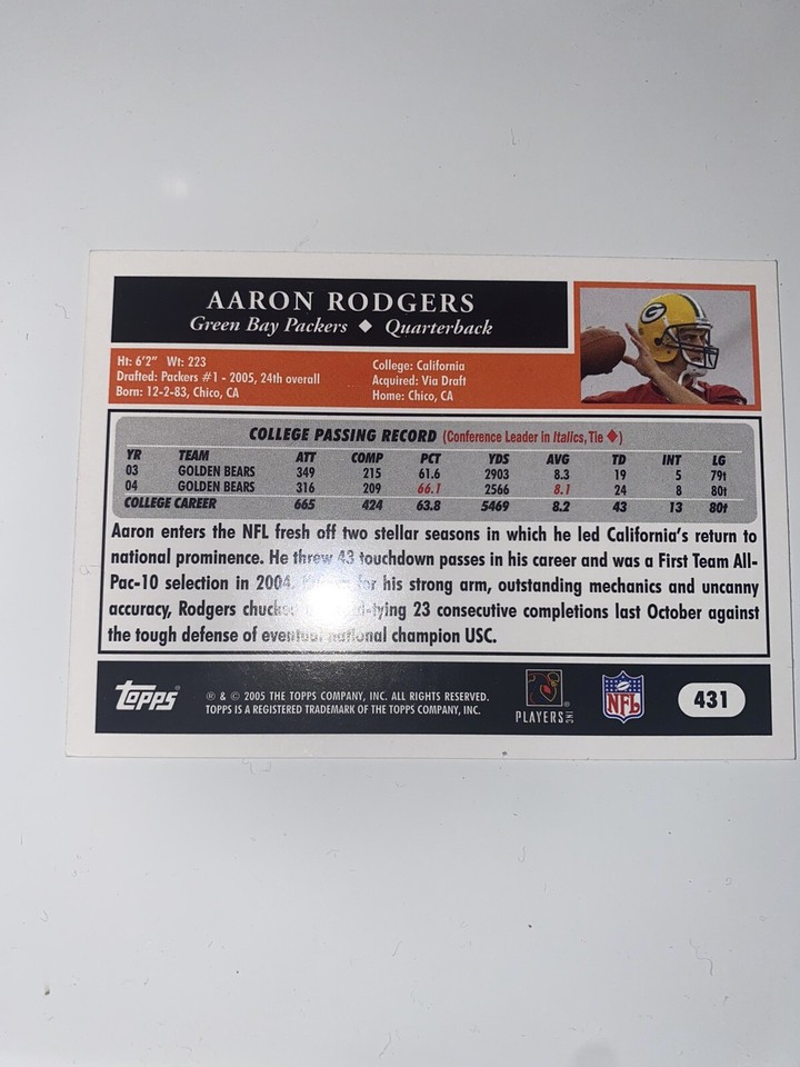 Aaron Rodgers Rookie Card Original 2005 Topps 50th Anniversary 431 ...