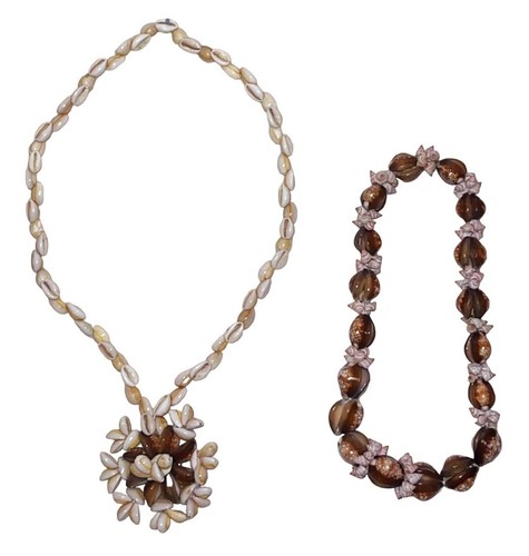 PAIR HAWAII COWRY BOHO STATEMENT SHELL NECKLACES PACIFIC ISLANDER w ...