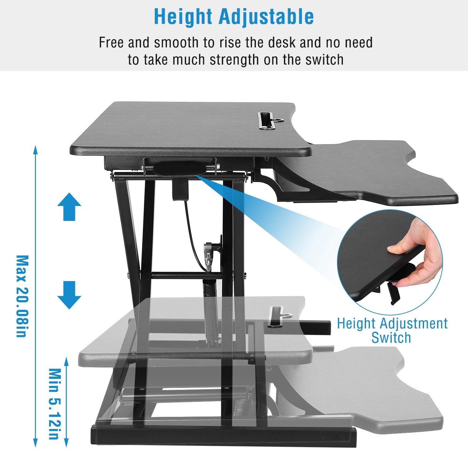 Height Adjustable Workstation Desk Laptop Computer Table with Keyboard ...