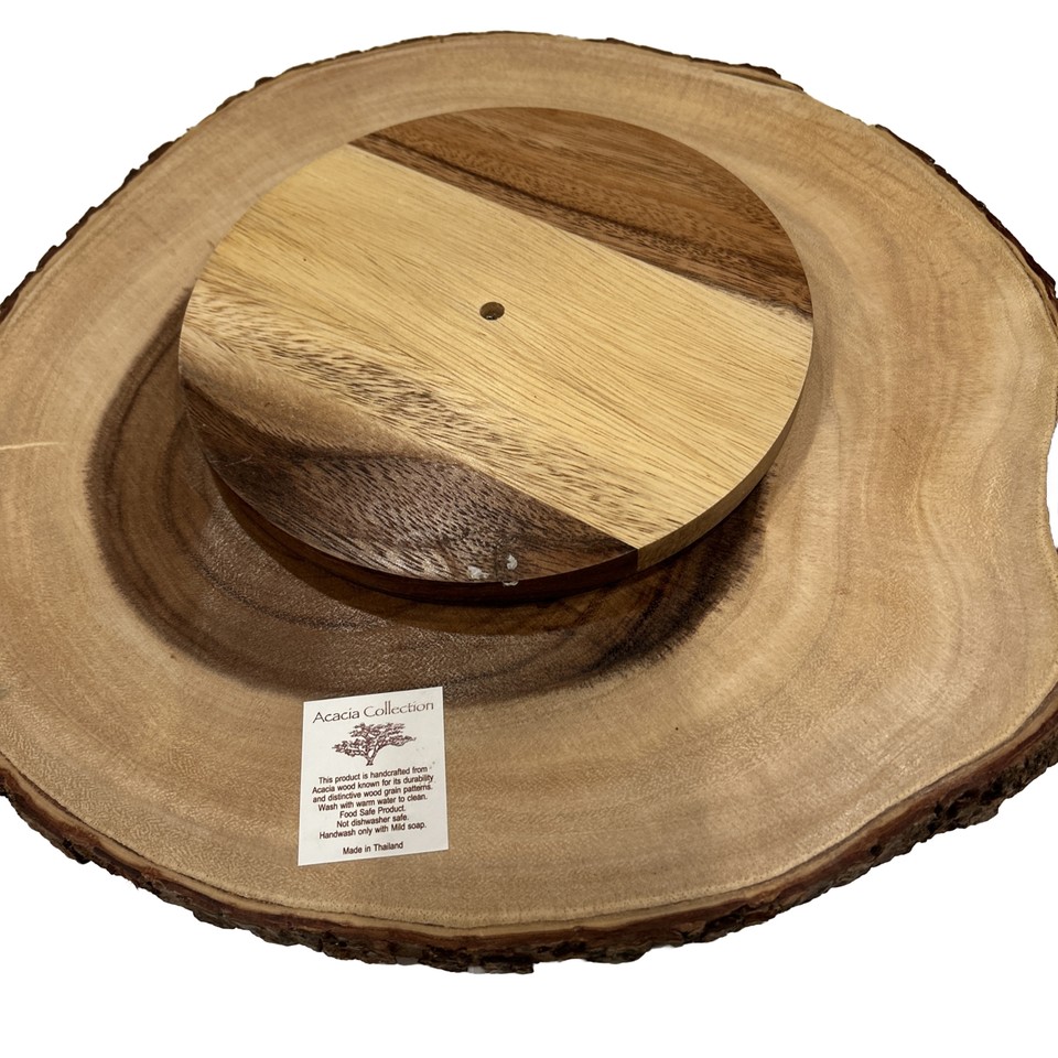 LAZY SUSAN Acacia Wood Large Slab Turntable with Bark Rim LIPPER ...