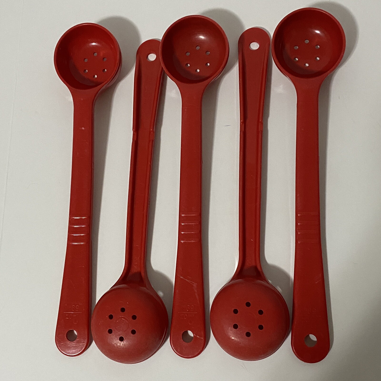 Lot 5 Carlisle 2oz 12" Red Plastic Ladle Portion Strainer Catering Food ...