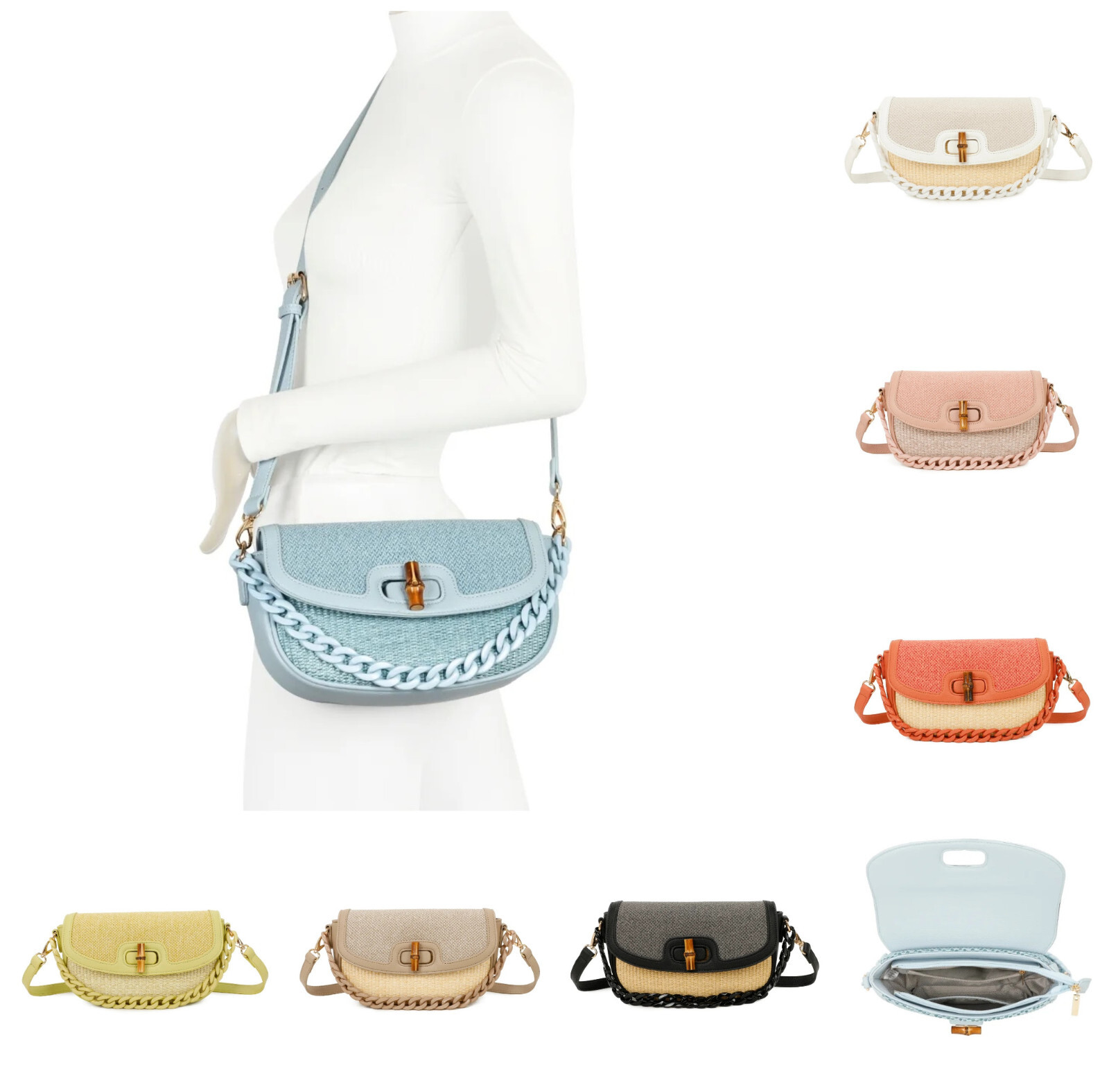 Ladies Small Bamboo Twist Lock Cross Body Bag Girls Side Handbag 2404 ...