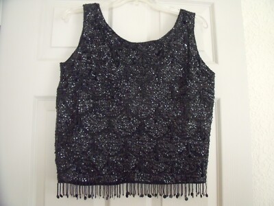 Womens Sequin & Beads Tank Top, Black, S. Hand crafted and 1 of a kind ...