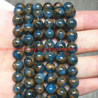 Genuine Natural 6/8/10/12mm Lake Blue Nepal Gems Round Loose Beads 15 ...