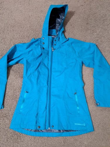 Merrell Rain Jacket Womens Blue Full Zip Opti Shell Waterproof Hooded ...