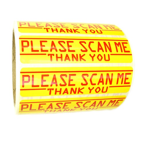 Yellow and Red "Please Scan Me Thank You" Labels Stickers 1" by 4 ...