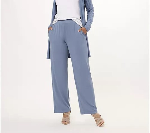 Susan Graver Lifestyle Spa Knit Wide-Leg Pants-Pale Blue Mist-Petite 4X ...