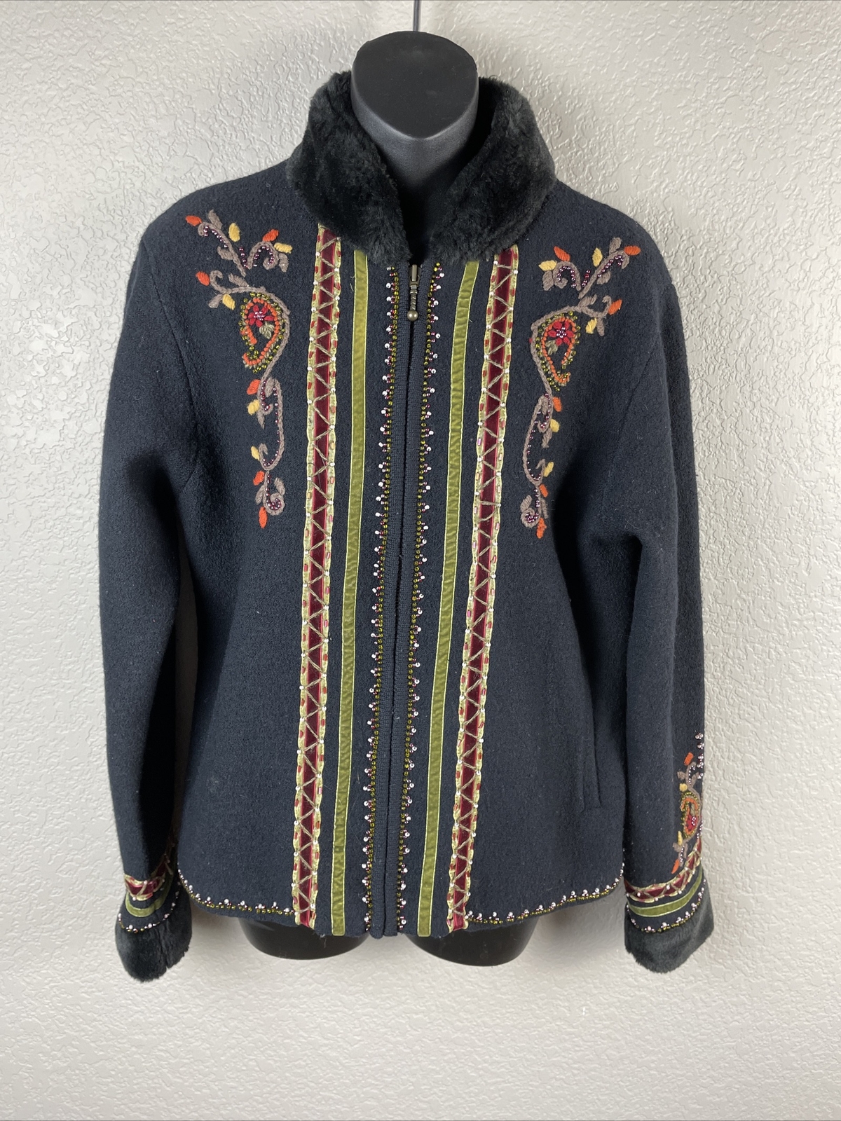 Planet Earth Designs Wool Embroidered Beaded Jacket S… - Gem
