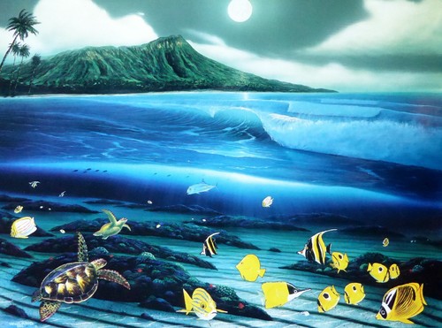 Wyland Studios "Forever Hawaii Diamond Head Moon" signed Turtle Reef ...