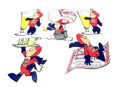 5 Vintage MINT BUD MAN Stickers Decals Early 70s NOS BUDWEISER BudMan ...