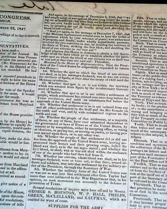 ABRAHAM LINCOLN Illinois Representative Spot Resolutions Congress 1847 ...