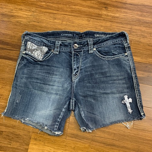 Cowgirl Tuff Co. Denim Shorts Womens Size 34 Crosses Shimmer ...
