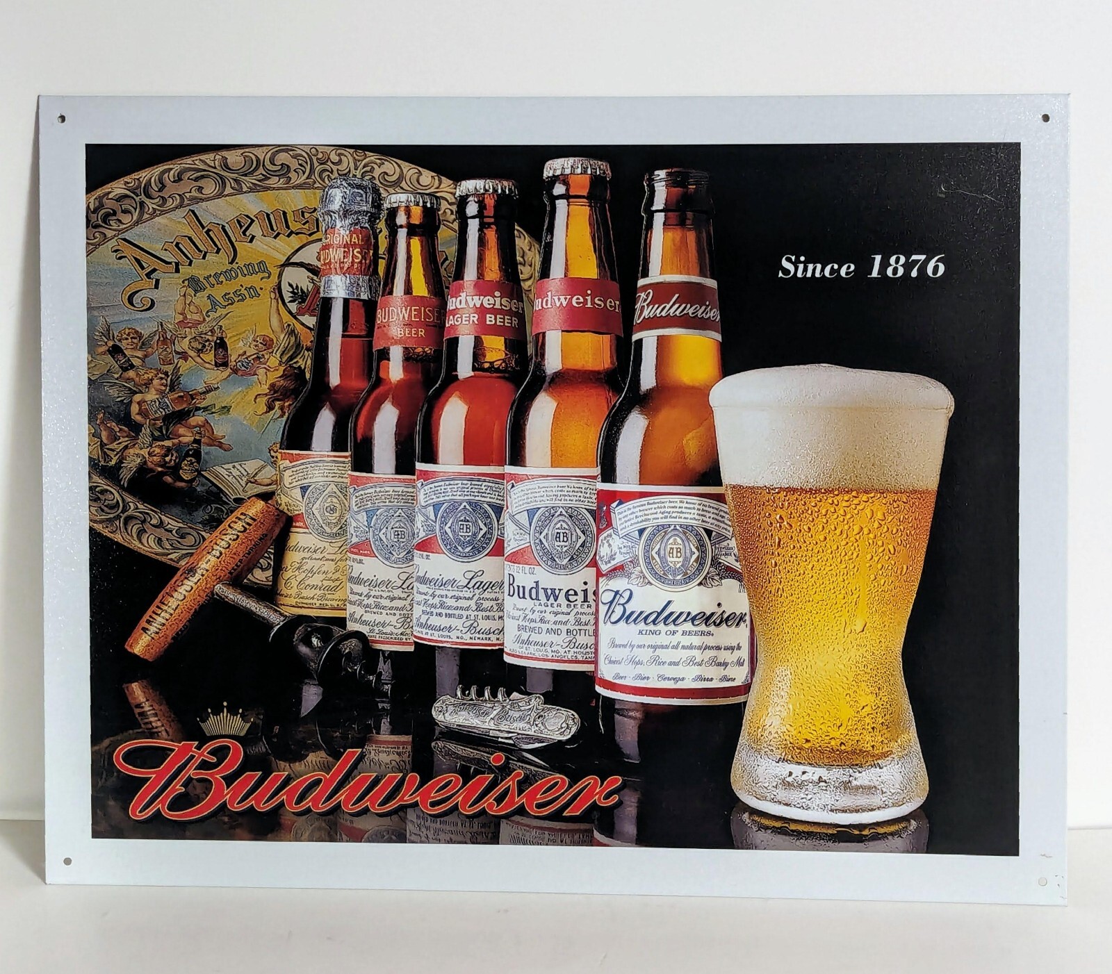 Vintage Budweiser Beer Tin Metal Sign Bottle Brewing History Since 1876 ...