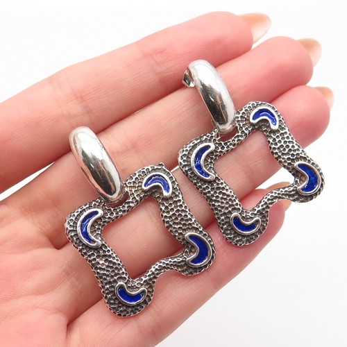 925 Sterling Silver Vintage Blue Enamel Dangling Earrings | eBay