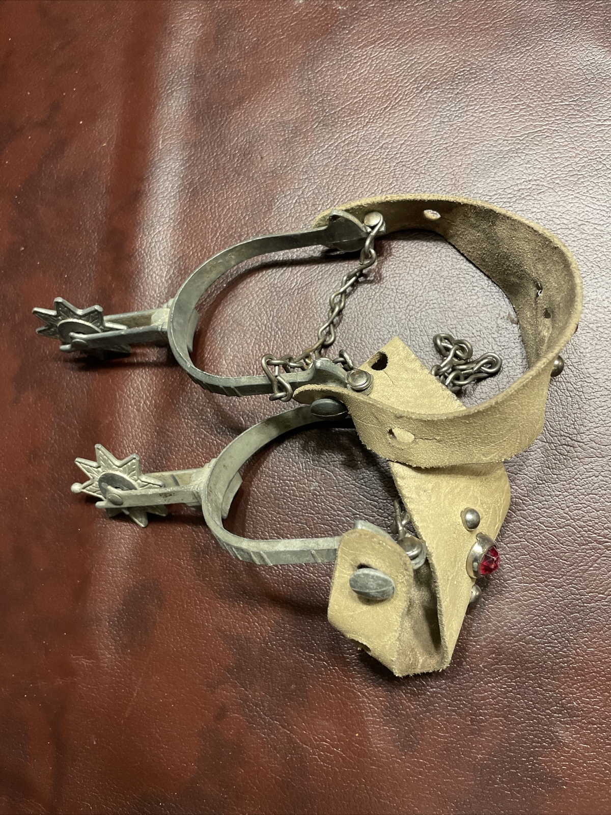 Kids Vintage Toy Metal Spurs Red Jeweled Leather Strap w/ Chains | eBay