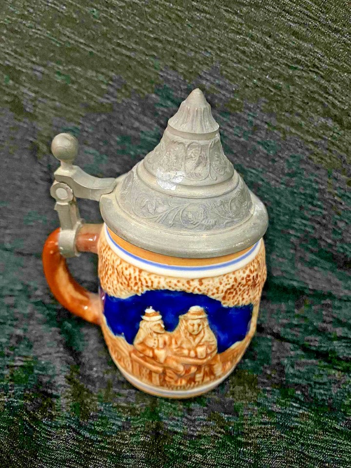 Antique Porcelain Cup Tin Goblet schnapps Lid Austria Stamp Austria ...
