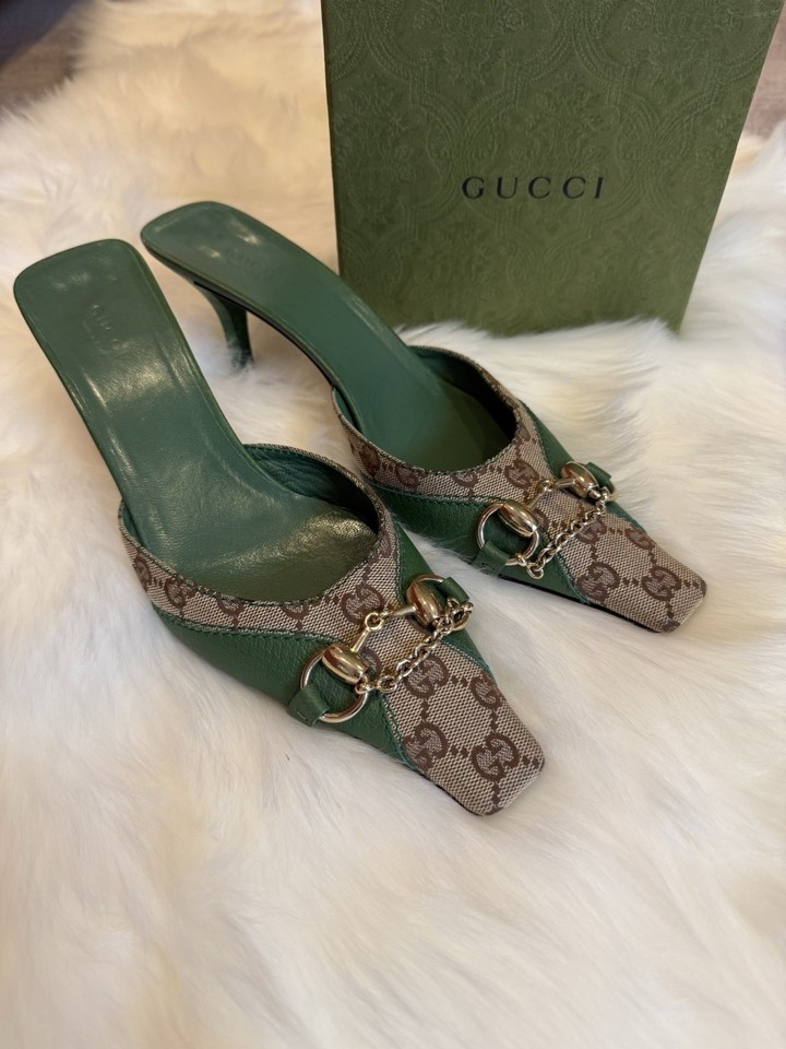 Vintage Gucci By Tom Ford Green Monogram Mules | eBay