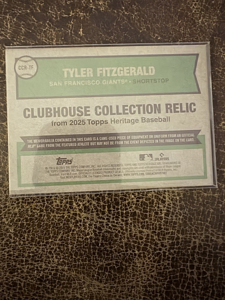 2025 Topps Heritage Club House Collection Relic Tyler Fitzgerald #CCR ...