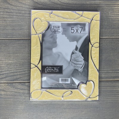 Enameled Metal Photo Frame With Hearts Yellow/Gold 5x7” Wedding Causal ...