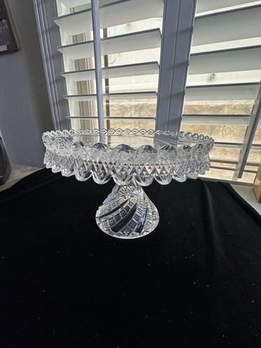 Rare Antique EAPG Pedestal Round Cake Stand, Ornate Saw Tooth Edge ...