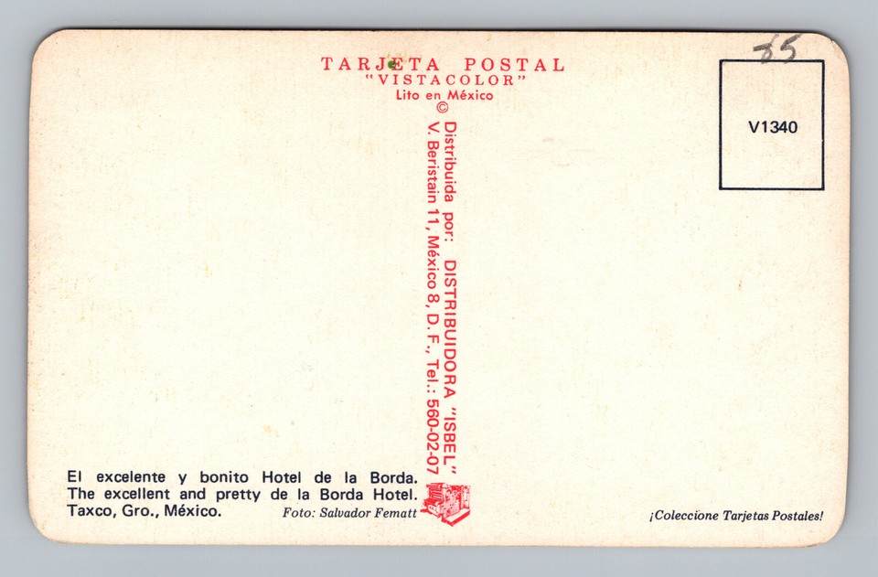 Hotel de la Borda Taxco Mexico Scenic Panorama View Unposted Postcard ...