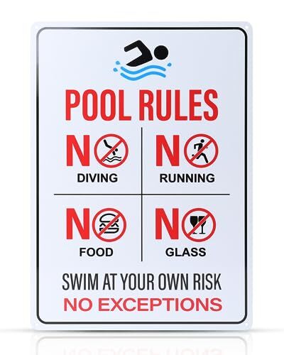 14" x 10" Pool Rules Sign,Swimming Pool Warning Metal Sign,No Diving No ...