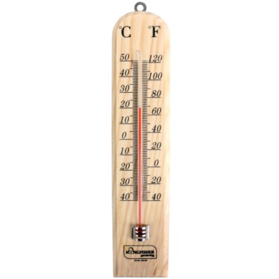 WOOD THERMOMETER Room Temperature Gauge C F Inside Outside Wall Mounted ...