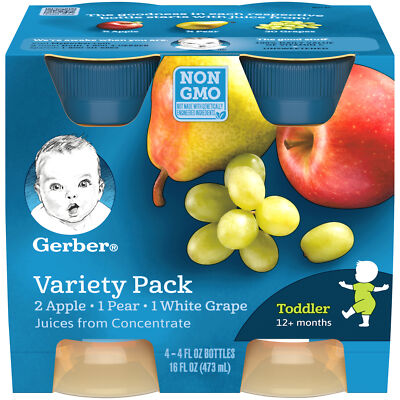 Gerber Variety Pack Juice From Concentrate 3 Flavors Non GMO - 4 Ct ...
