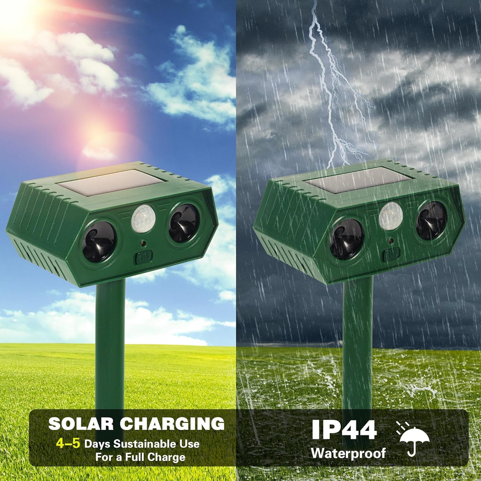4PACK Solar Ultrasonic Animal Repellent outdoor Mice Deer Sensor for ...