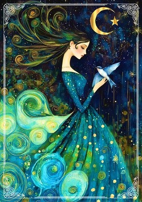 ACEO Artist Trading Card 2.5x3.5 Moon Garden Maiden Print Digital ...
