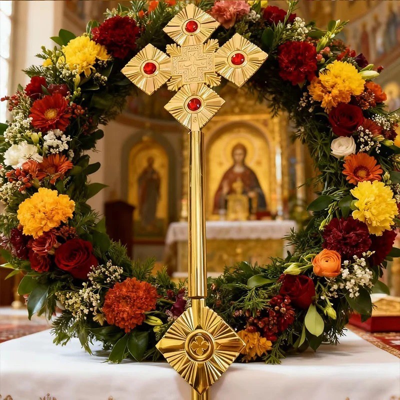 Eastern Orthodox Metal Cross Scepter Ruby Inlaid Religious Ceremony ...