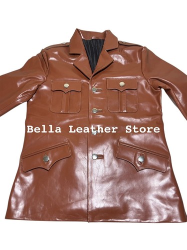 Men's Real Cow Thick Leather Jacket, Leather Tunic, Military Coat Gay ...