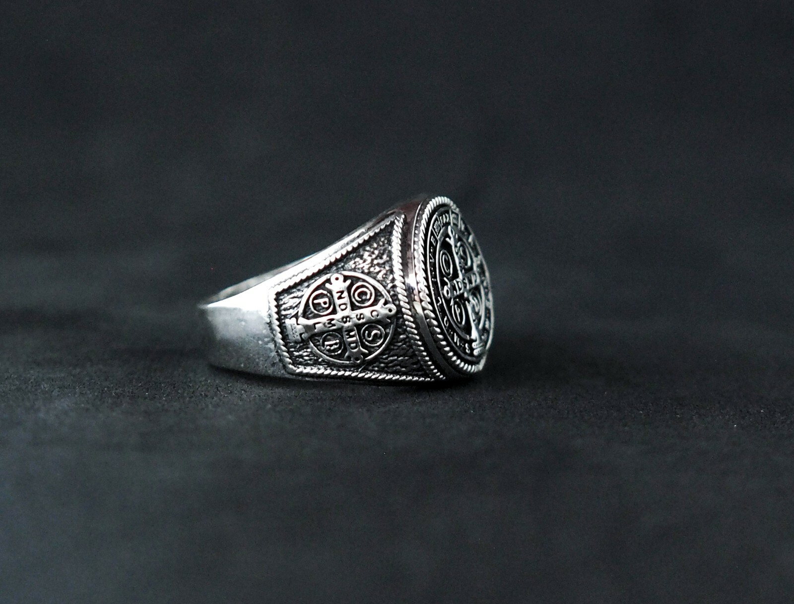 Men St Benedict Exorcism Demon Protection Ghost Hunter Ring 925 ...