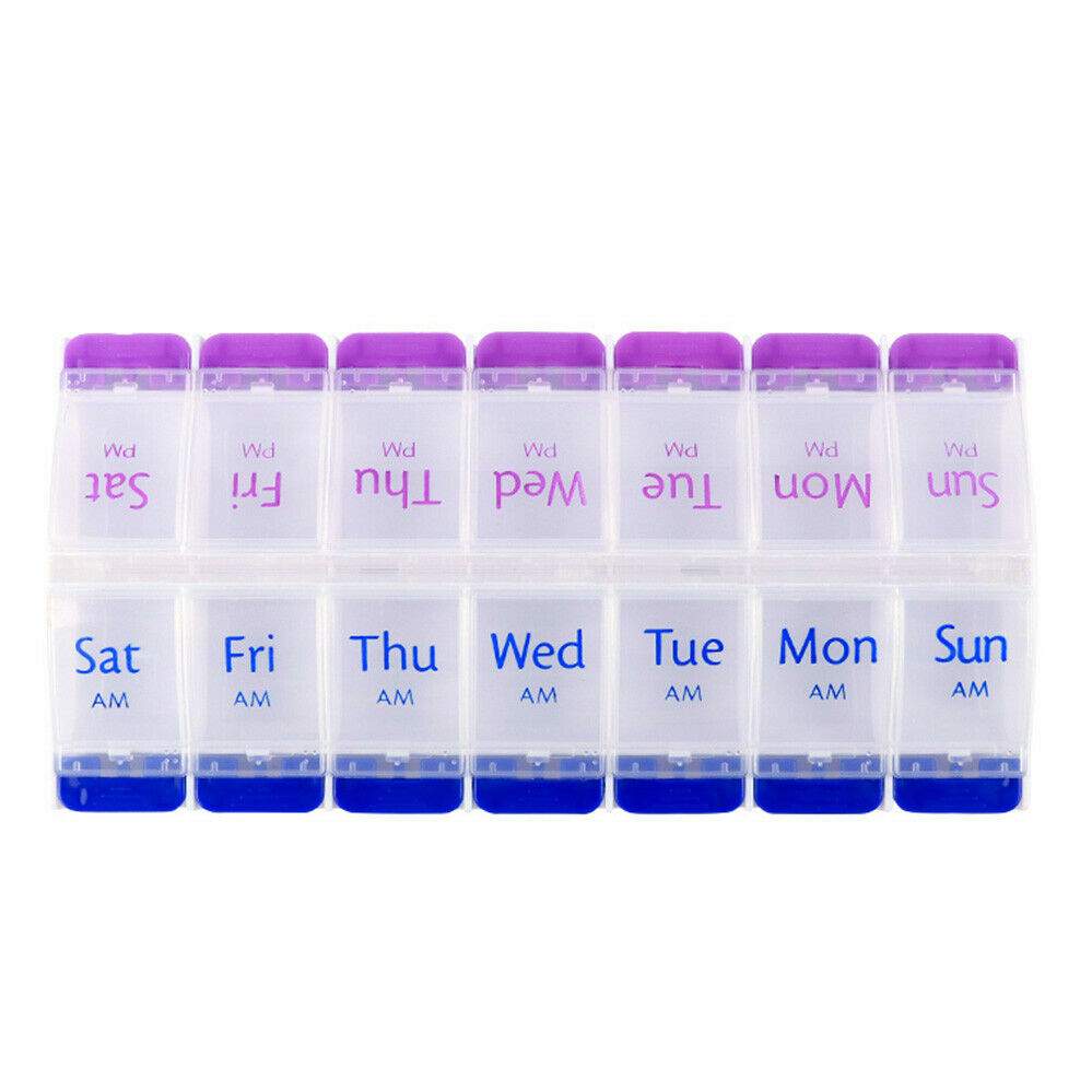 14 Slot AM Pill Box PM Medicine Organiser Case 7 Day Dispenser ...