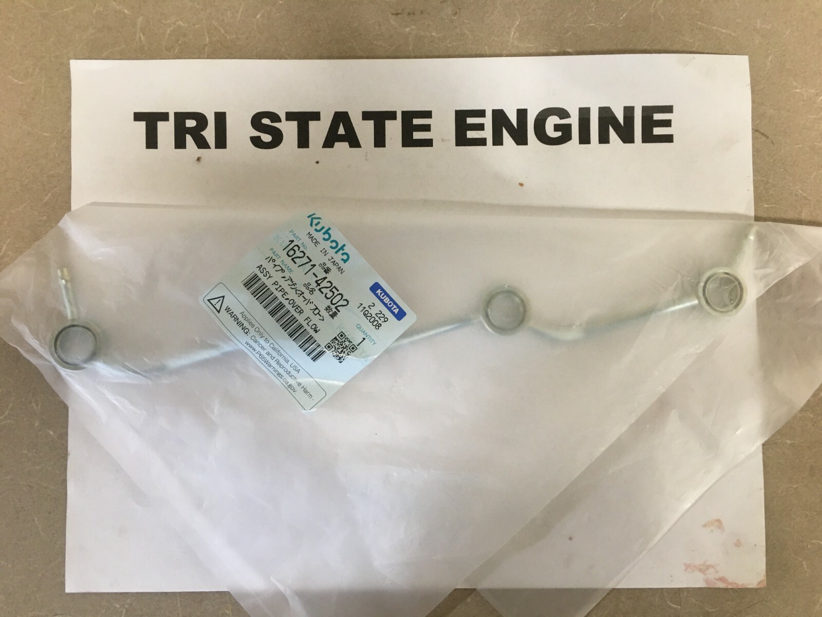 GENUINE OEM KUBOTA ENGINE FUEL OVERFLOW PIPE ASSEMBLY 16271-42502 V1505 ...