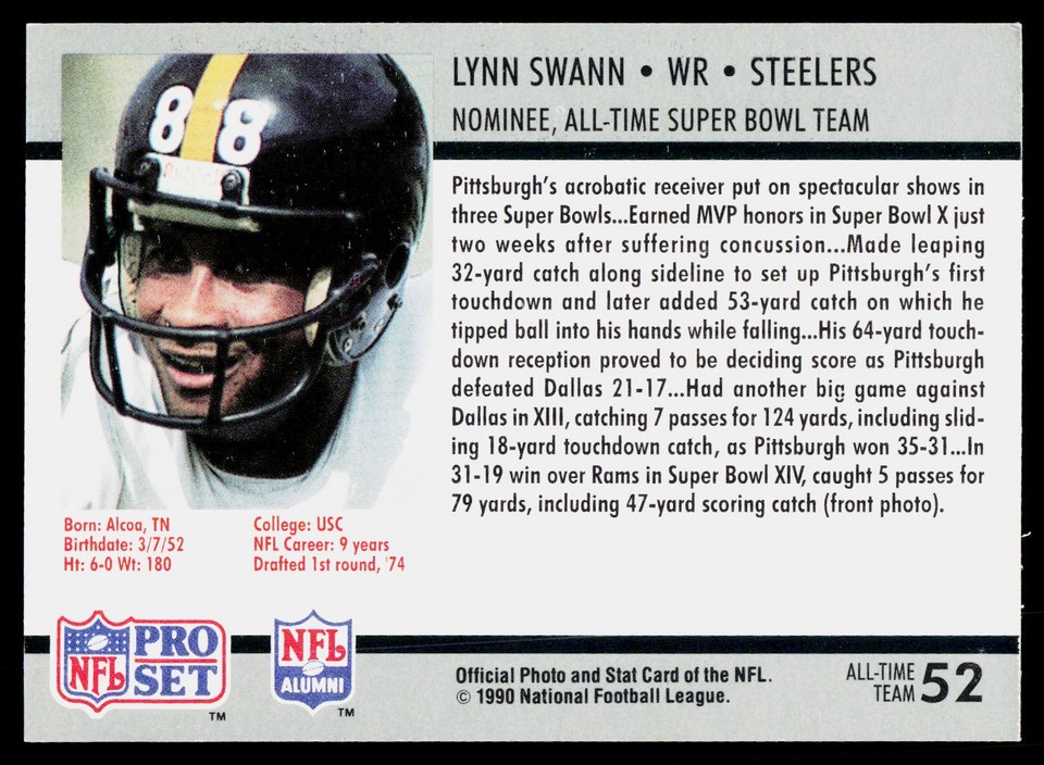 1990-91 Pro Set Super Bowl XXV Silver Anniversary Lynn Swann #52 ...