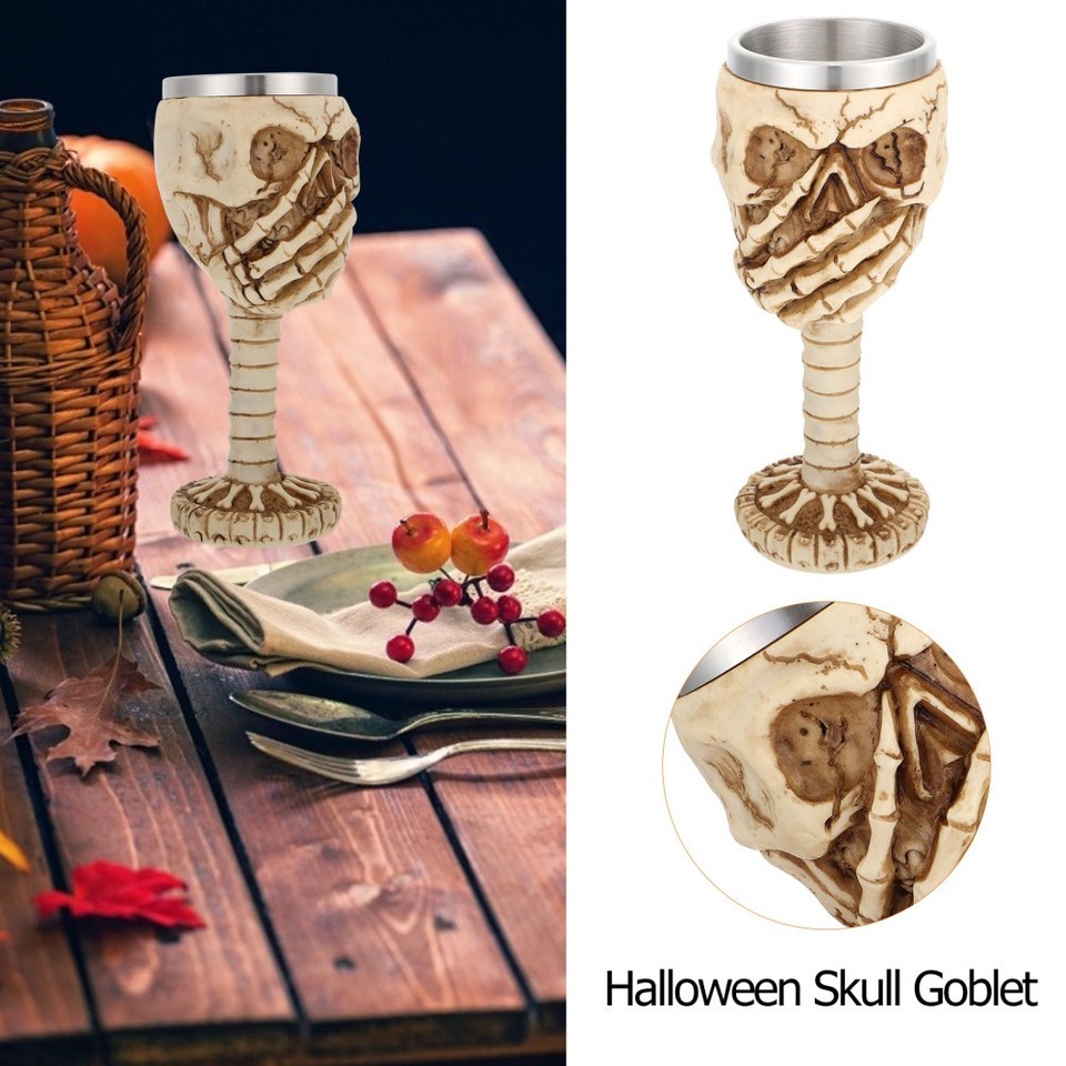 1Pc Halloween Cocktail Glass Horrible Cup Resin Stainless Steel Skull ...