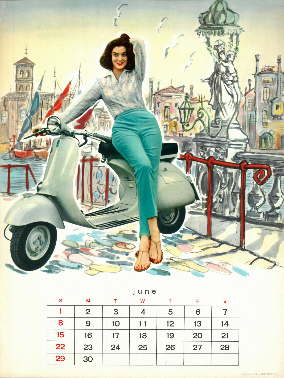 1969 June Vespa Scooter Pin Up Calendar 8 x 10 Giclee Print | eBay