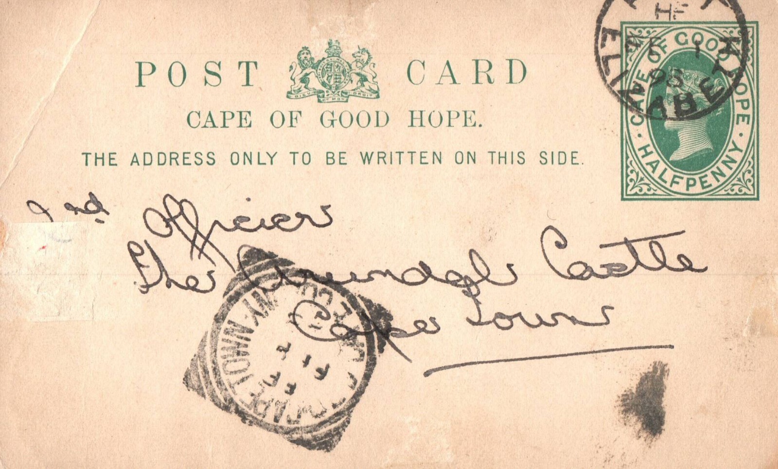 1898 Cape of Good Hope QV Halfpenny Paid Postal Card Port Elizabeth to ...