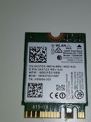 Intel Dual Band Wireless-AC7265 Model7265NGW 802.11ac 867Mbps M.2 NGFF ...