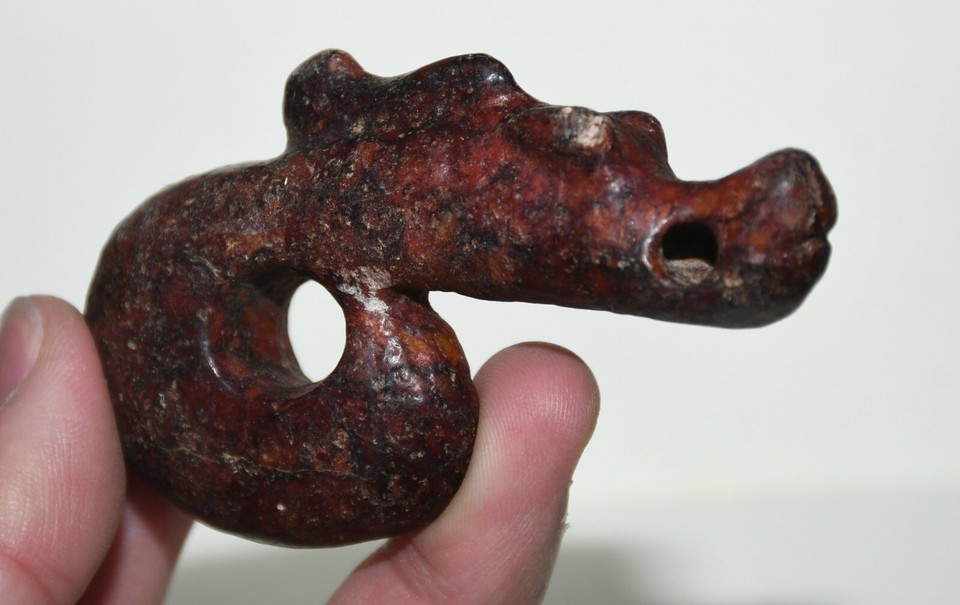 3.2" Old Chinese Hongshan culture Jade Carving Dragon hook Amulet ...