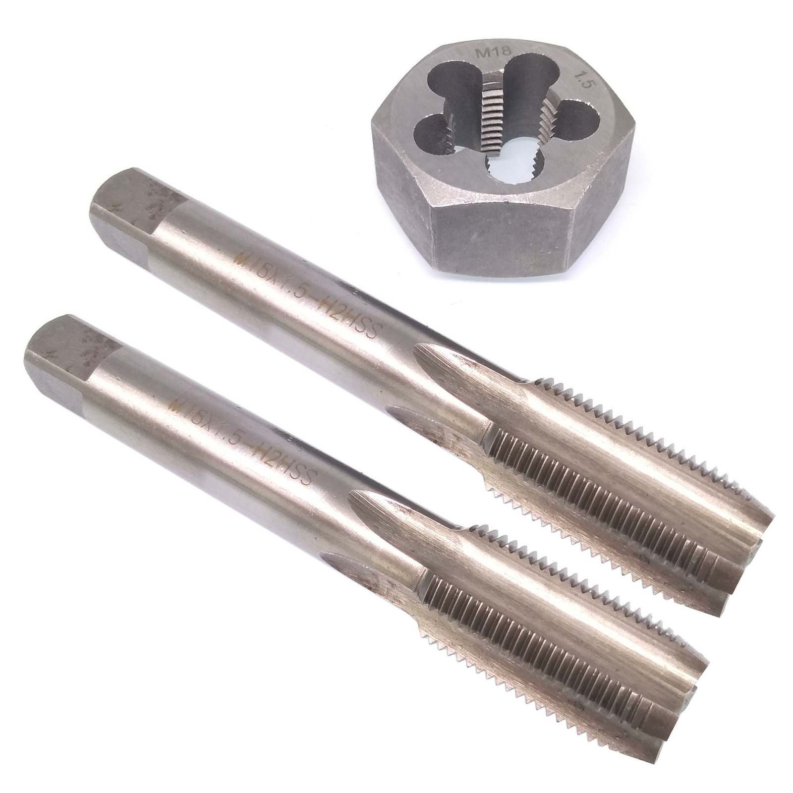 HSS M18 x 1.5mm Taper & Plug Tap & 18x1.5mm Hexagon Die Metric Thread ...