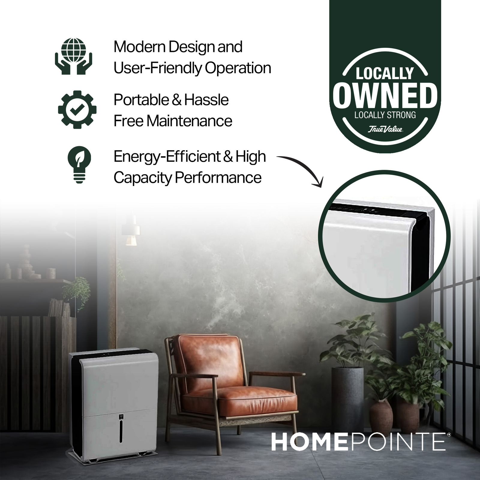 HomePointe 35 Pint 3,000 Square Feet Home Dehumidifier w/Adjustable ...