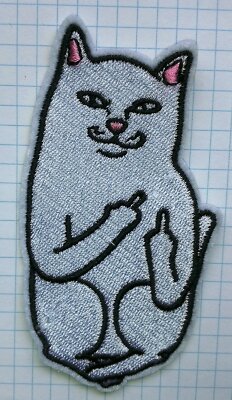 White Cat Middle Finger Embroidered Cloth Iron On Patch | eBay