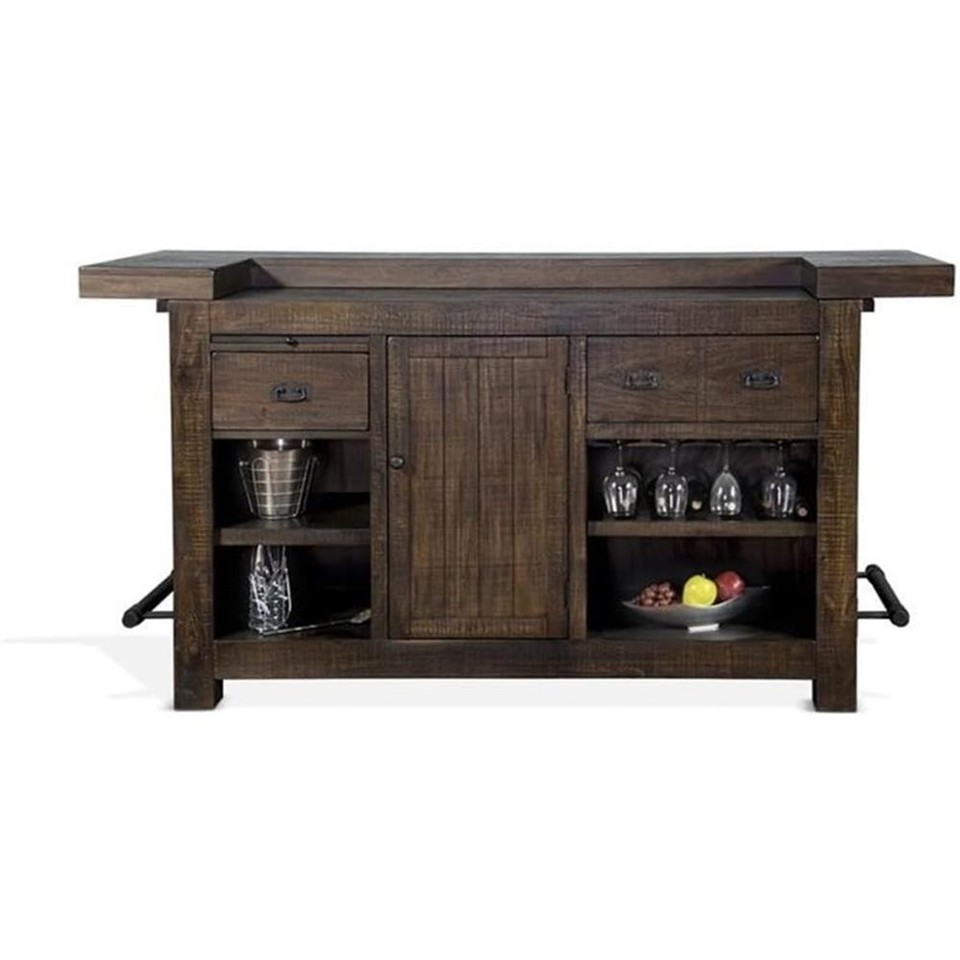 Pemberly Row Wood Home Bar with 4 Shelves and 3 Drawers in Tobacco Leaf ...