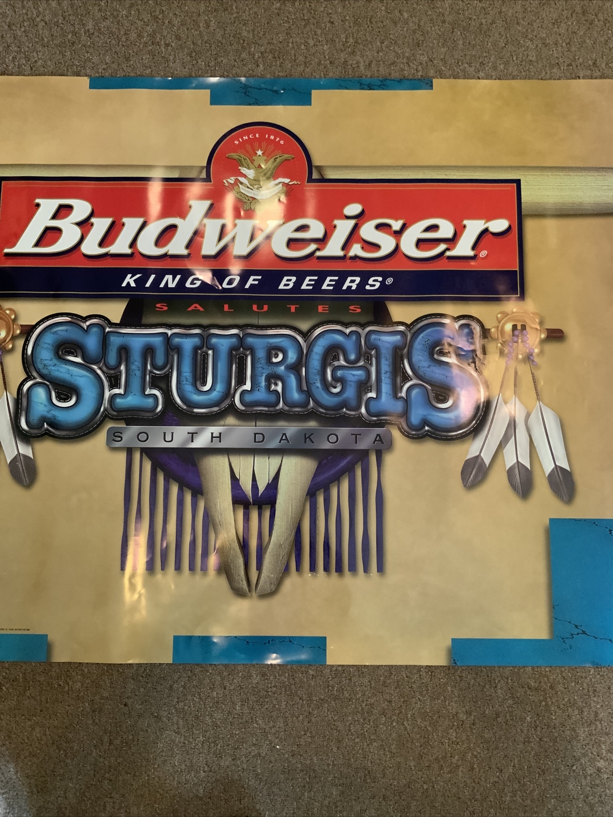 RARE! VINTAGE BUDWEISER STURGIS MOTORCYCLE BIKER RALLY LARGE VINYL ...