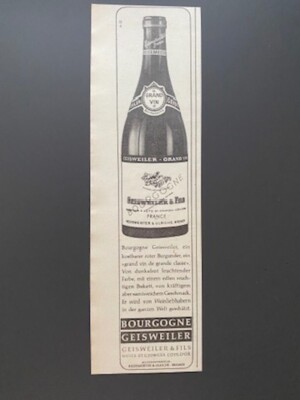 Bourgogne Geisweiler Wein Burgunder Grand Vin 1966 Vintage Ad Werbung ...