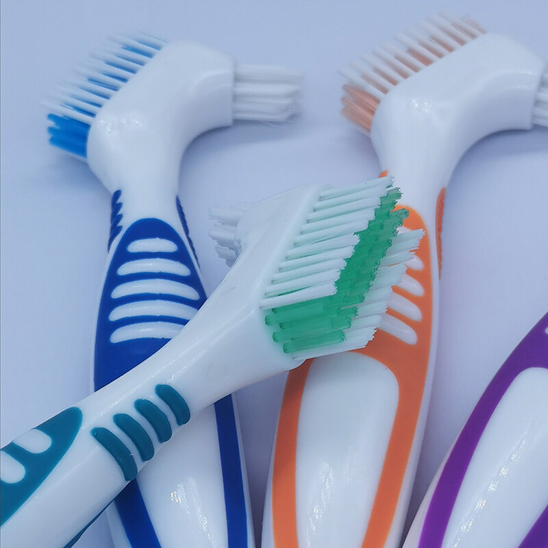 Denture Toothbrush False Teeth Cleaning Brush Ergonomic Handle Bristles ...