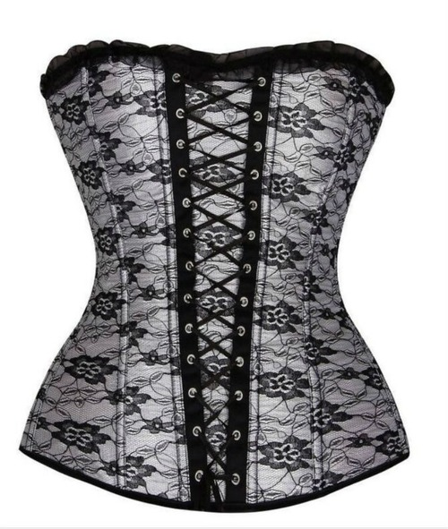 Sexy Satin Jacquard Plus Size Overbust Corset Lace Up Boned Side Waist ...